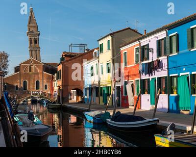 Burano, Italy - October 25, 2021: Colorful houses in Burano on a sunny ...