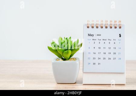 The May 2022 desk calendar with plant on wooden table Stock Photo - Alamy