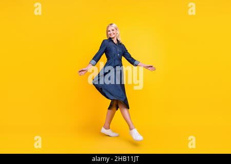 Photo of dreamy charming lady pensioner dressed checkered shirt smiling ...