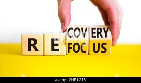 Refocus and recovery symbol. Businessman turns cubes and changes the ...