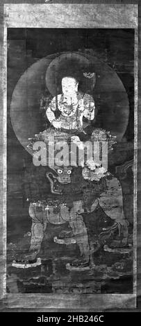 Monju On a Lion , late 13th-early 14th century. Silk painting, 71 3/4 x ...