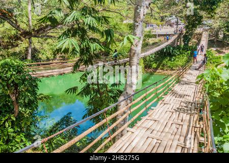 BOHOL, PHILIPPINES - FEB 11, 2018: View of Sipatan Twin Hanging Bridge ...