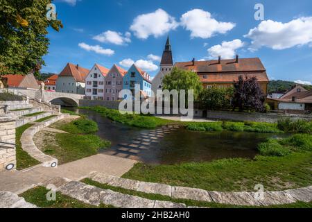 Park at the historic city wall of Berching (Germany Stock Photo - Alamy