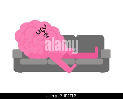 Cute human brain character sleeping, rest of tired sleepy emoticon ...