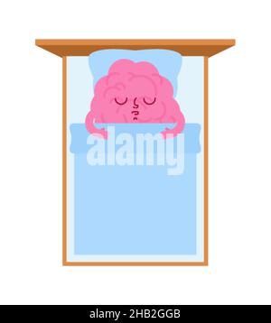 Cute human brain character sleeping, rest of tired sleepy emoticon ...