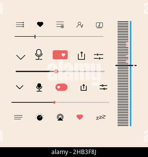 Podcast player interface with microphone, sound wave, loading progress bar and buttons. Simple ...