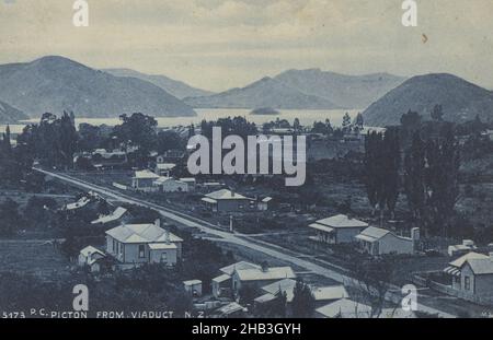 Picton from Viaduct, New Zealand, 1909, Picton, by Muir & Moodie Stock ...