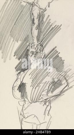 Acrobat. An acrobat, only an arm is visible, makes a handstand on one ...