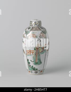 Covered jar with women and flower pots in panels, anonymous, c. 1680 ...