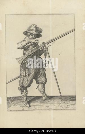 Soldier with a musket bringing his fuse to his mouth to blow it clean ...