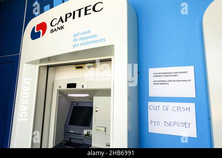 Capitec bank ATM with handwritten sign of running out of cash, South ...