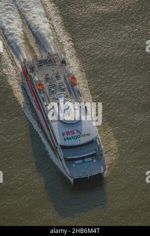 highspeed ferry MS Halunder Jet on the Lower Elbe, aerial view, Germany ...