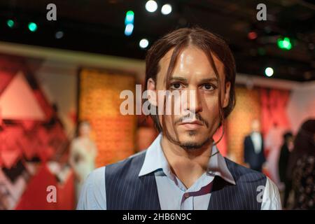The wax statue of American actor Johnny Depp is displayed at the Madame ...
