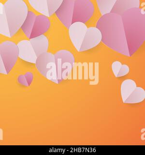 Pink sweet paper hearts illustration large background Stock Photo - Alamy