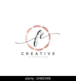 FE handwriting logo with circle template vector signature, wedding ...