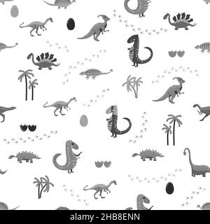 Cute dinosaurs seamless pattern. Solid pattern, shades of pink. Funny ...