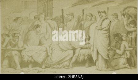 Photoreproduction of a painting, depicting King Evander mourning the ...