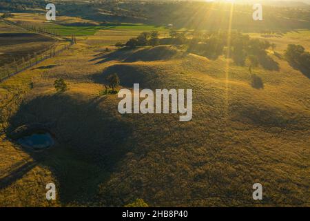 Australia, NSW, Kandos, Aerial view of town and mountains Stock Photo ...