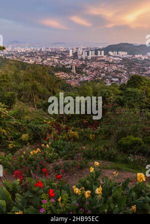 Aerial view of Penang Bridge at dawn, Gelugor, Pulau Pinang, Penang ...