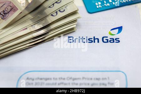 Close up of British Gas bill with logo as Centrica announce that Gas ...