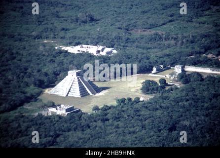Chichen Itza Mexico. 12/27/1985. Aerial image of Chichen Itza ruins ...