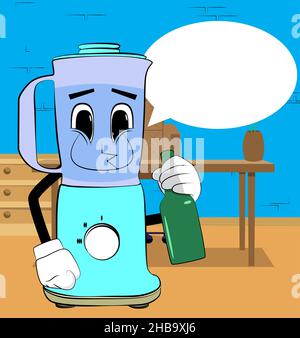 Food Blender holding a bottle as a cartoon character with face ...