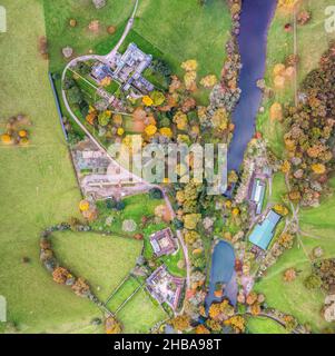 Top down panorama over Ugbrooke House and Gardens from a drone in the ...