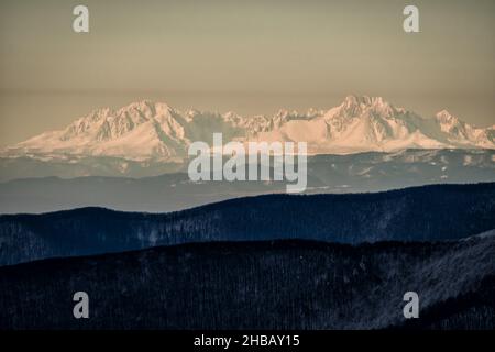 Temperature inversion in the mountains. The Tatras seen from the ...