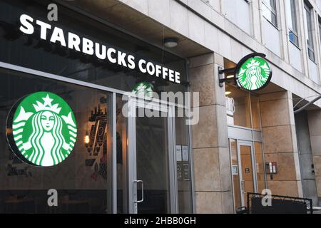 Copenhagen/Denmark./18 December 2021/ Seattlke chain starbucks coffee ...
