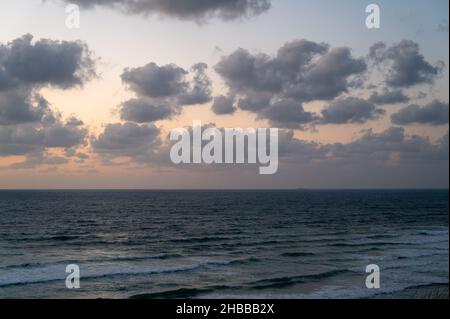Sea view with sunset from Argaman beach in Netanya in Israel Stock ...