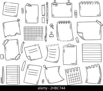 Set Empty papers for notes, journal with tape in cartoon style isolated ...