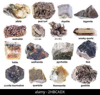 collection of various Goethite stones (brown iron ore) isolated on ...