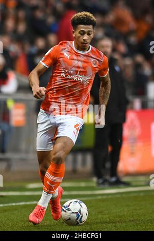 Jordan Lawrence-Gabriel #4 of Blackpool makes a break with the ball ...