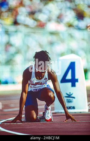 Carlette Guidry (USA) competing in the women's 200m at the 1992 Olympic ...
