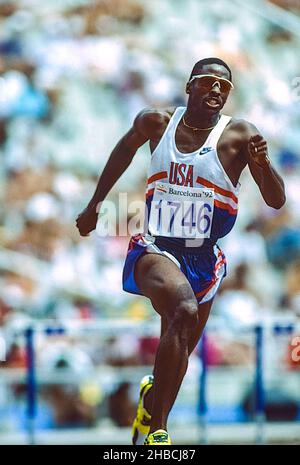 David Patrick (USA) competing in the men's 400m hurdles R1 at the 1992 ...