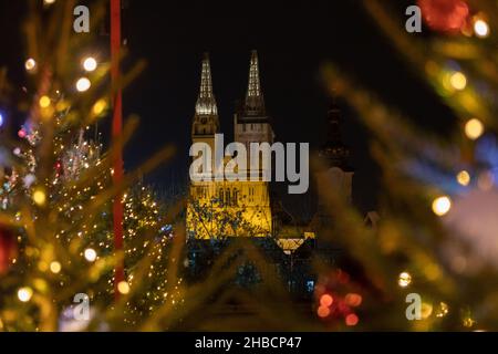 Zagreb, Croatia – December 2021. Advent, Christmas decorations in the ...