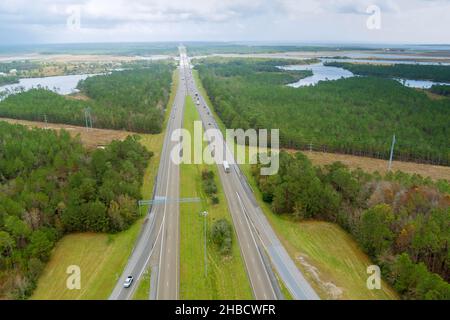 Aerial view of the 10 Freeway intersection with the 110 Freeway in Los ...