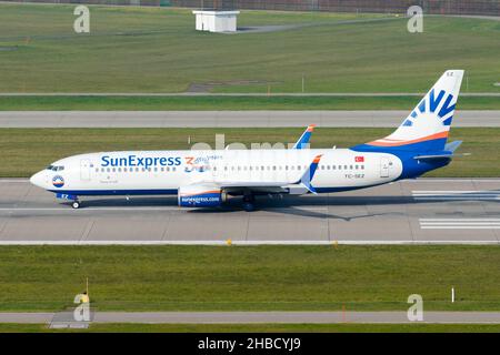 Sun Express Boeing 737 airplane taxiing before departure to Antalya ...
