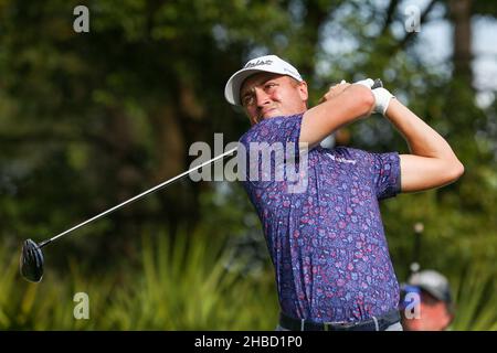 Justin Thomas hits off the first tee during the second round of the ...