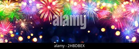 Colorful firework with bokeh background. New Year celebration, Abstract ...