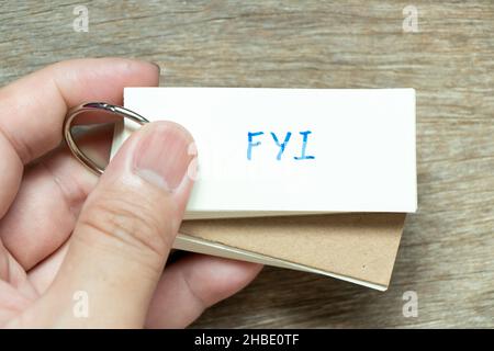Flash card with handwriting word FYI (Abbreviation of For your ...