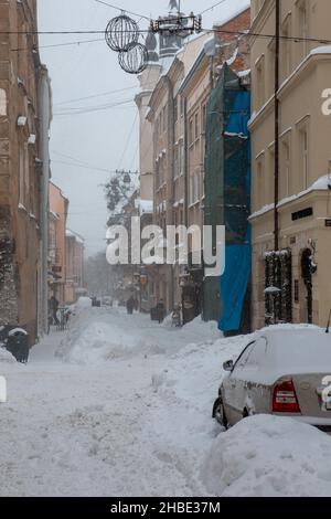 Lviv, Ukraine - February 12, 2021: city streets after snowstorm copy ...