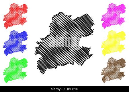 Mau district (Uttar Pradesh State, Republic of India) map vector illustration, scribble sketch ...