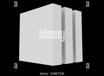 A 3D rendering of stacked styrofoam sheets isolated on a black ...