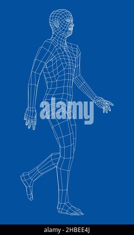 Wireframe walking man. 3d illustration Stock Photo - Alamy