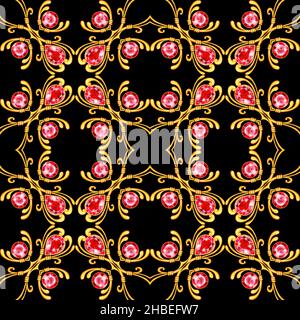 Seamless pattern with golden scrolls and gems Stock Photo - Alamy