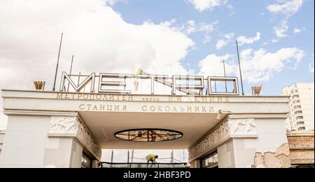 Metro Sokolniki entrance, remodeling works, under repair. The station ...