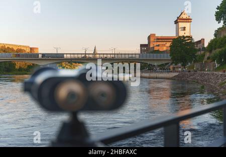 Bridge across the Narva River, border between Estonia and Russia ...