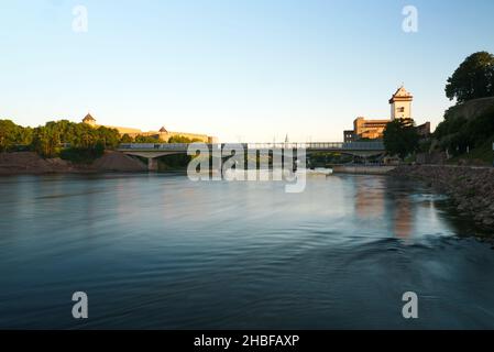Bridge across the Narva River, border between Estonia and Russia ...