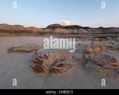 Horizontal image of striated rock formation from beach Stock Photo - Alamy